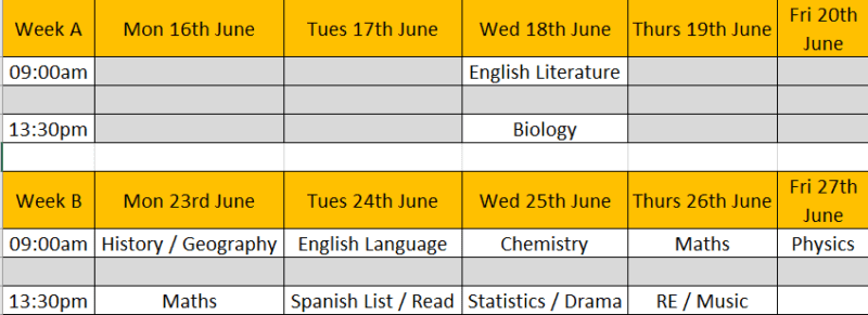 Year 10 Mock Exam Timetable - Pool Hayes Academy